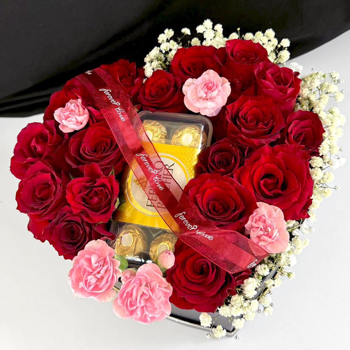 Flower Heart Box with Ferrero Chocolates| Delivery Mauritius