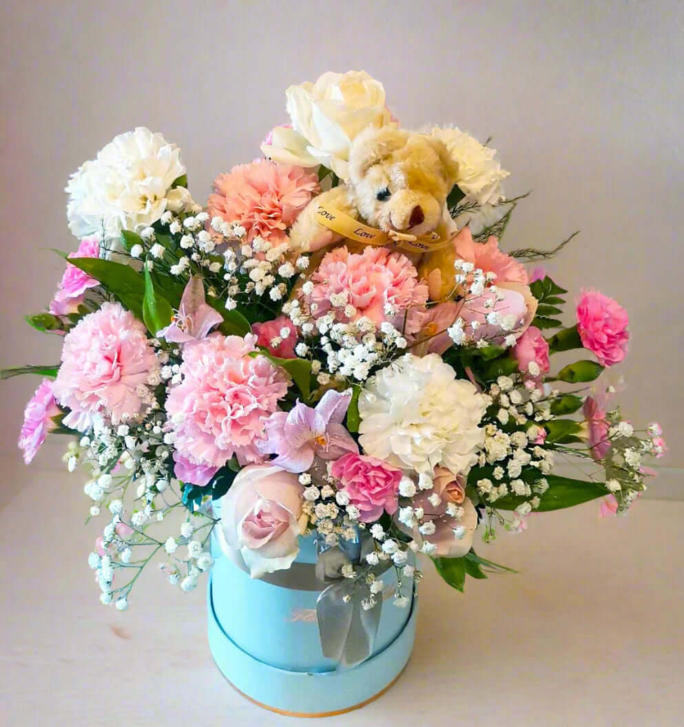 Hello Baby Child Flower Box with Plush | delivery Mauritius